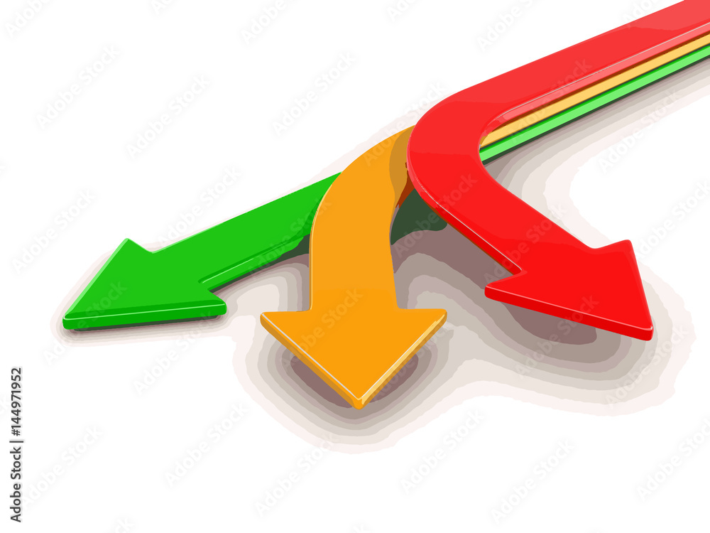 3d image of arrows in three directions. Image with clipping path Stock ...