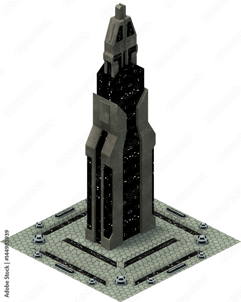 Isometric futuristic sci-fi architecture, future tower. 3D rendering ...