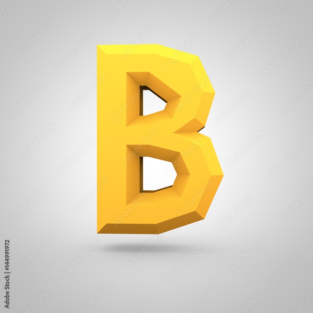 Yellow low poly alphabet letter B uppercase isolated on white ...