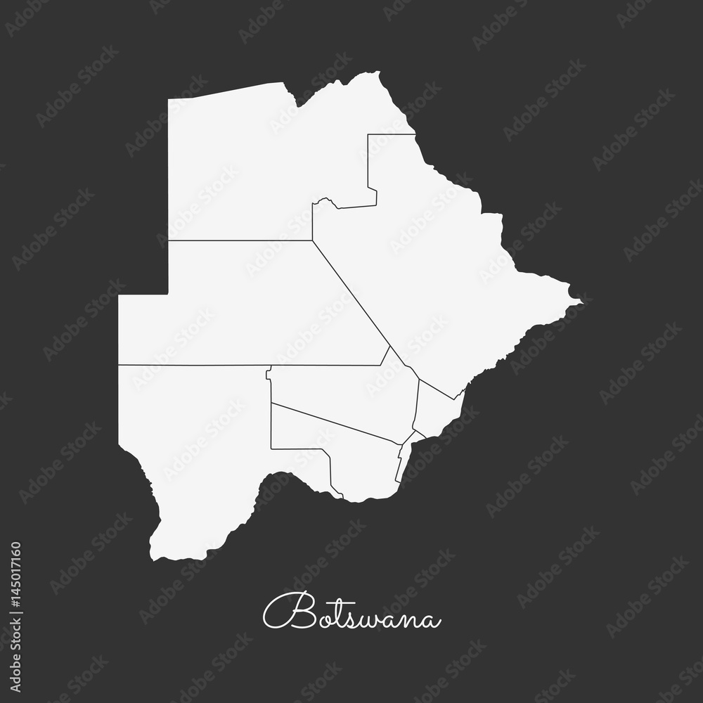 Botswana region map: white outline on grey background. Detailed map of ...
