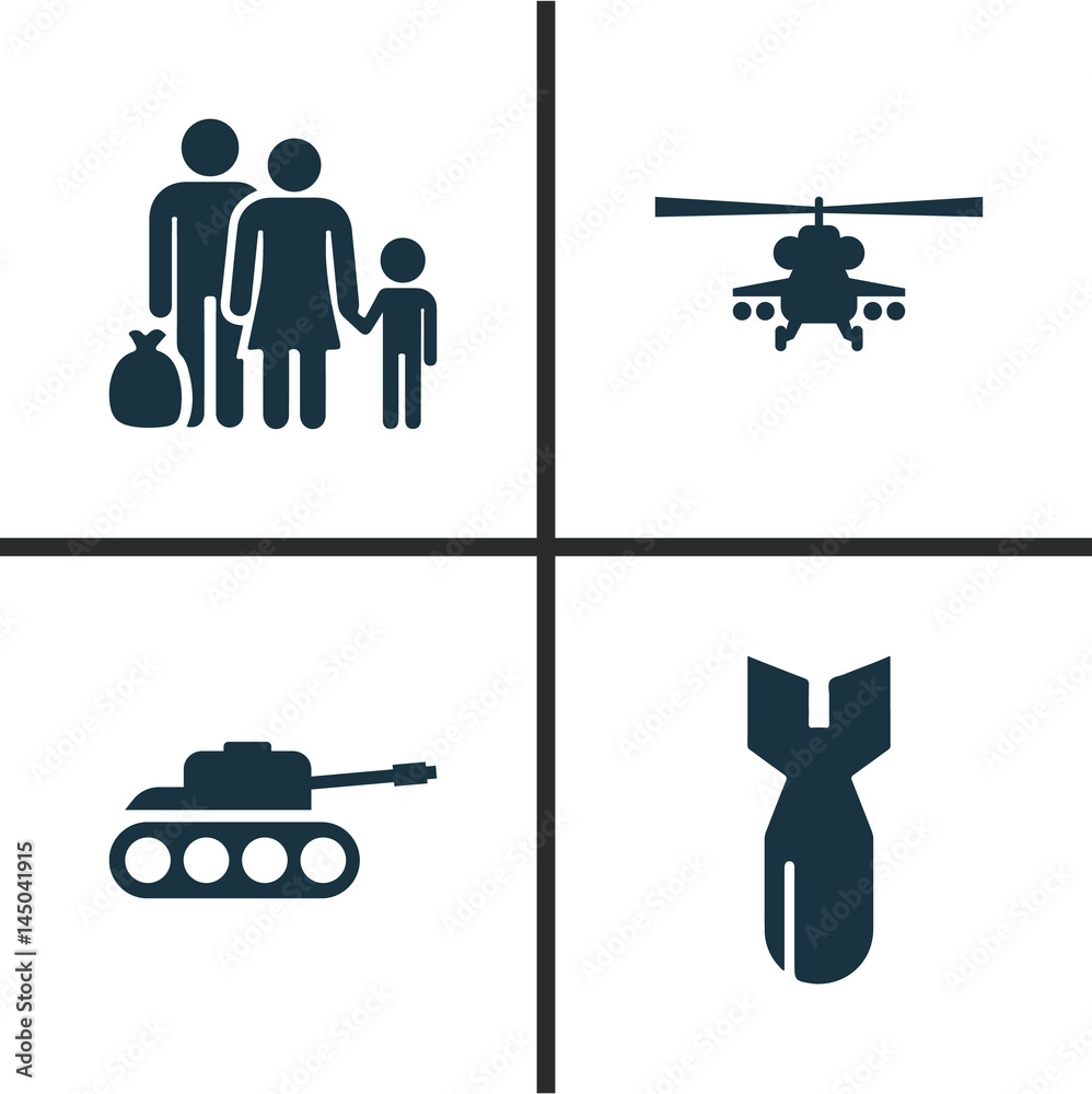 Battle Icons Set. Collection Of Fugitive, Rocket, Panzer And Other ...