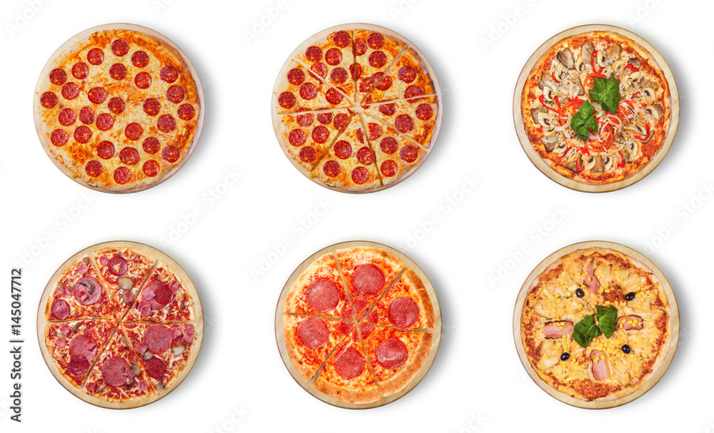 Six different pizza set for menu. Italian food traditional cuisine ...