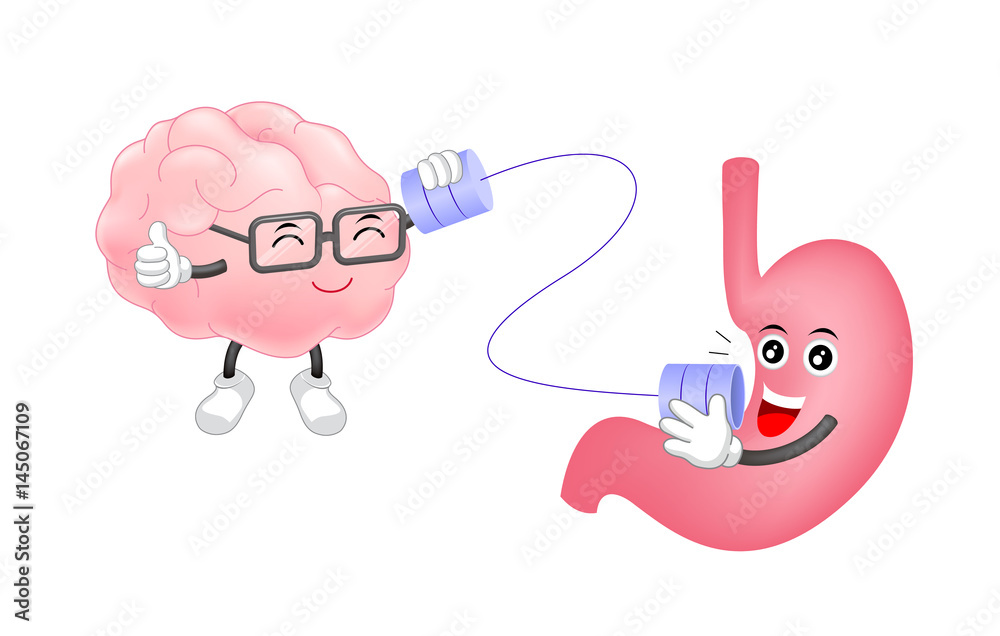 Cute human stomach talk to brain characters by can telephone. Cartoon ...