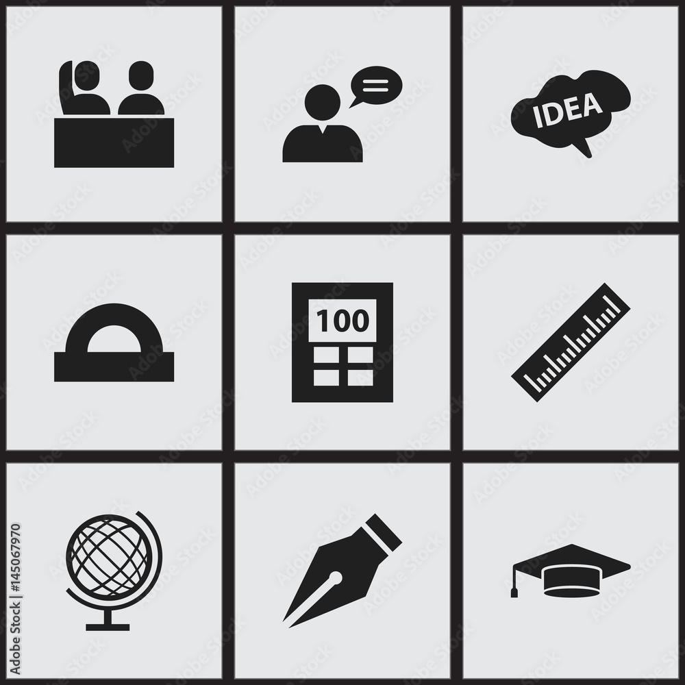 Set Of 9 Editable University Icons. Includes Symbols Such As Mind ...