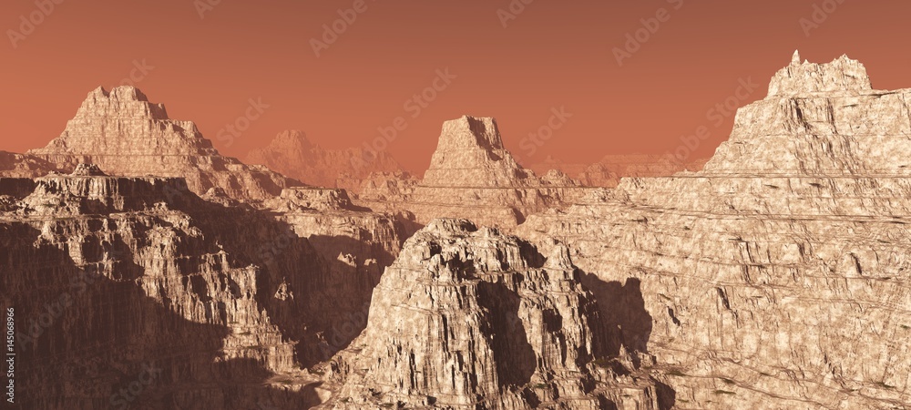 Landscape of Mars, Martian panorama, panorama of Mars, mountain ...