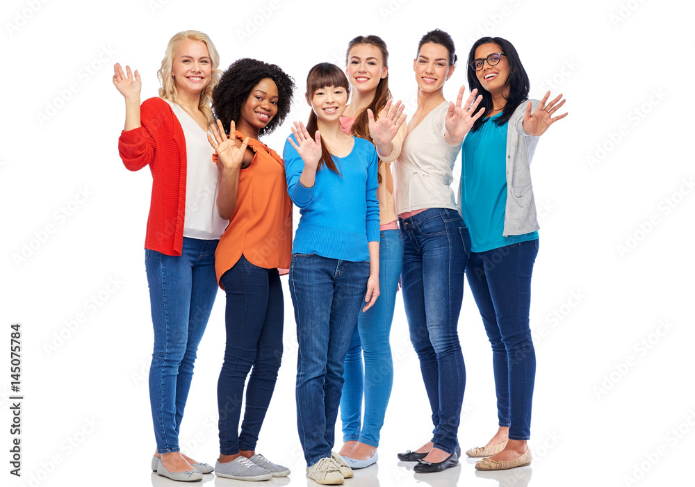 international group of happy women waving hands Stock Photo | Adobe Stock