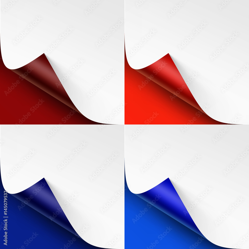 Vector Set of Curled Colored Corners of White Paper with Shadow Mock up ...