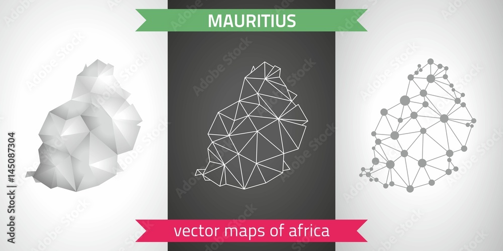 mauritius set of grey and silver mosaic 3d polygonal maps. Graphic ...