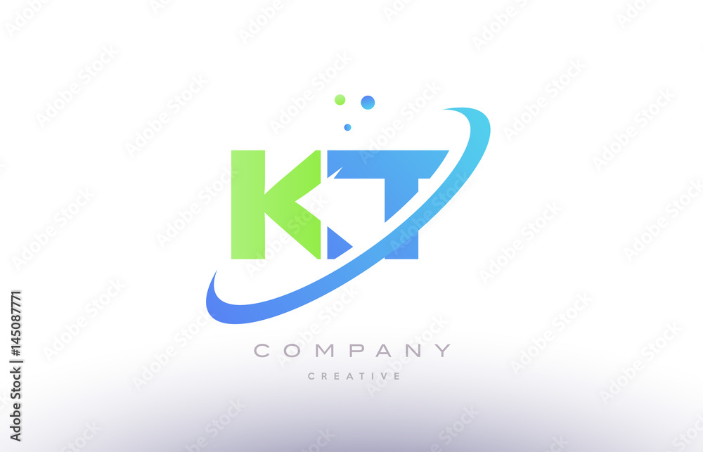 kt k t alphabet green blue swoosh letter logo icon design Stock Vector ...