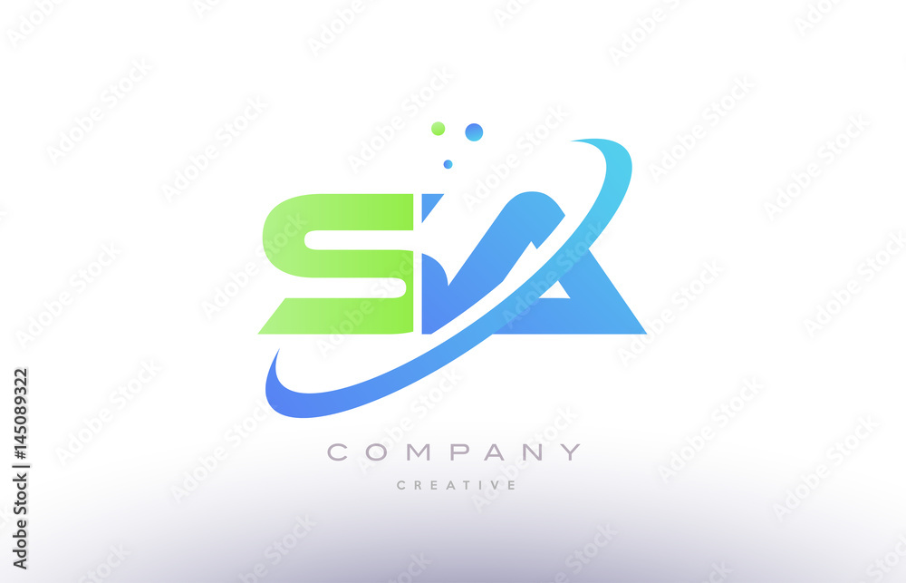 sa s a alphabet green blue swoosh letter logo icon design Stock Vector ...