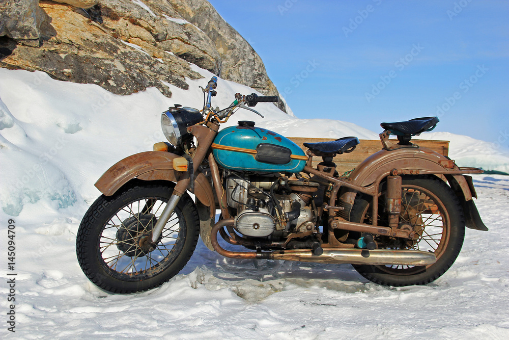 Old Ural motorcycle with a cradle Stock Photo | Adobe Stock