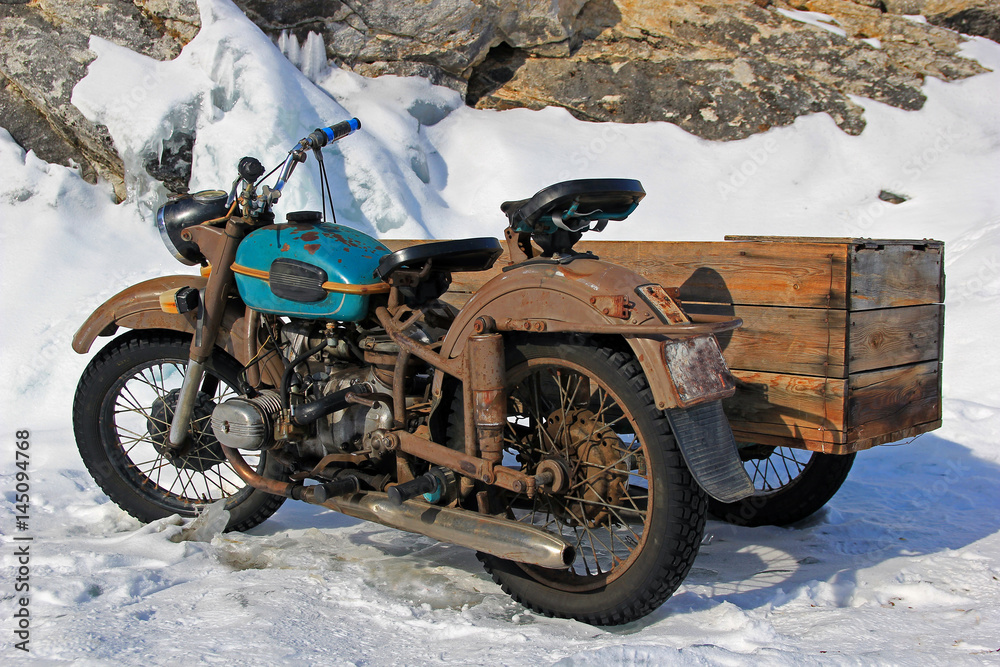 Old Ural motorcycle with a cradle Stock Photo | Adobe Stock