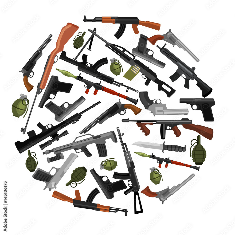 Stockvektorbilden military gun set, automatic and hand weapon in ...