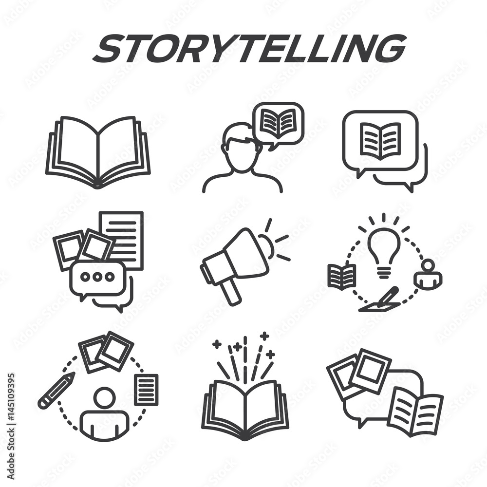 Storytelling Icon Set with Speech Bubbles Stock 벡터 | Adobe Stock
