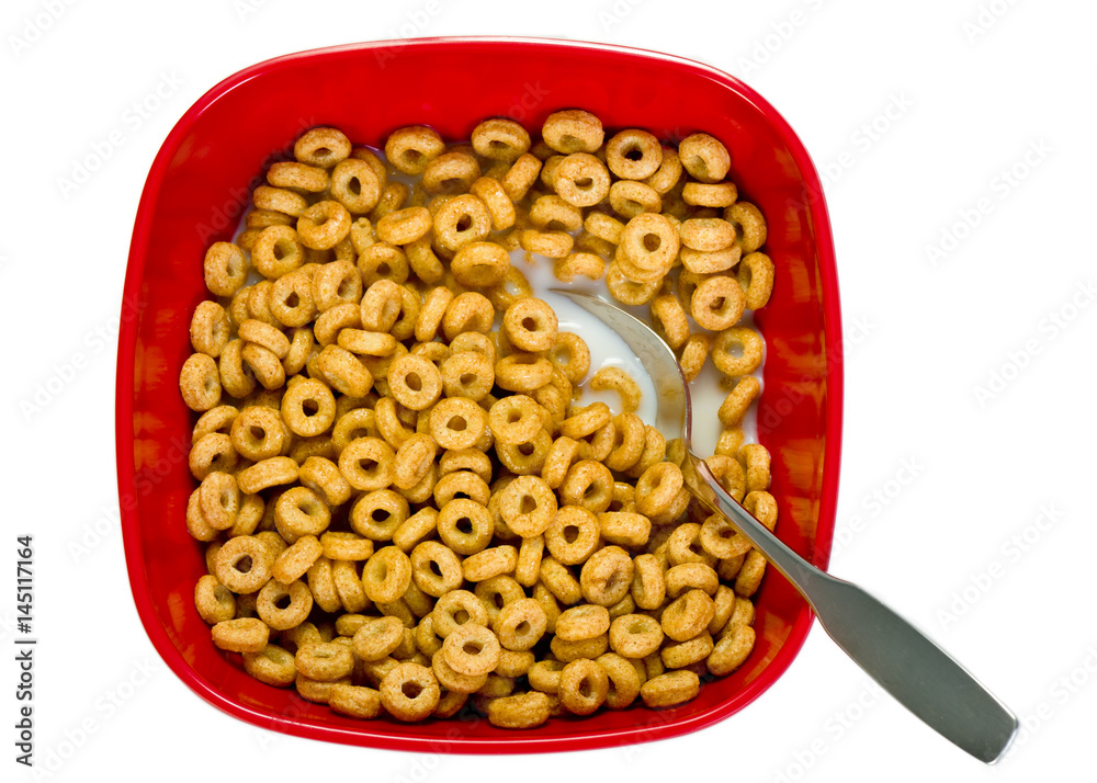 Bowl Of Cheerios With Milk And Spoon