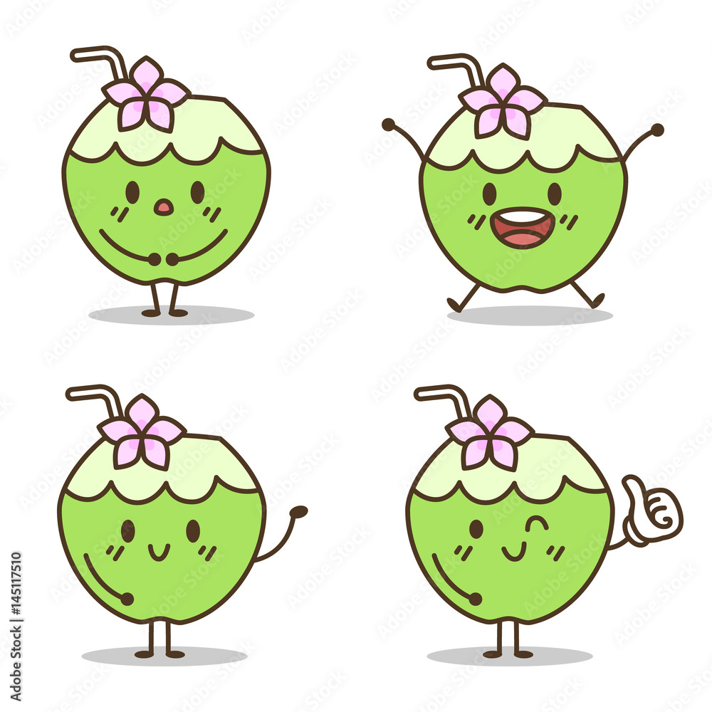 Cute coconut character cartoon Stock Vector | Adobe Stock