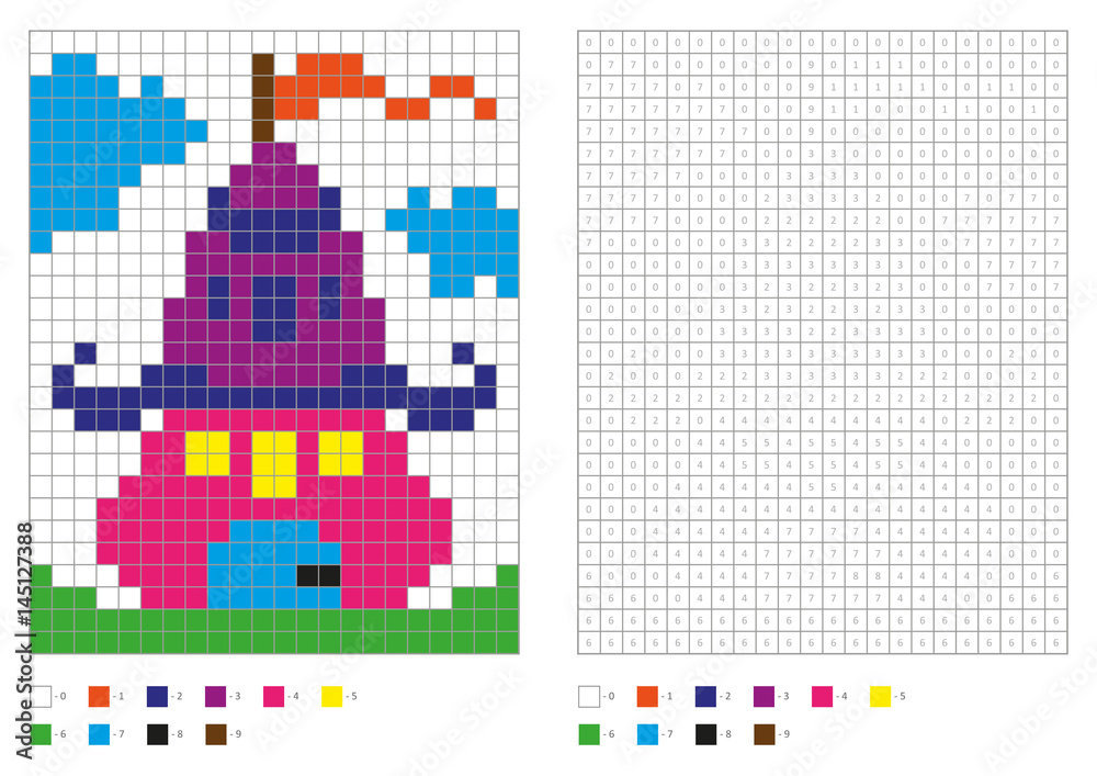 Coloring book with numbered squares. Kids coloring page, pixel coloring ...