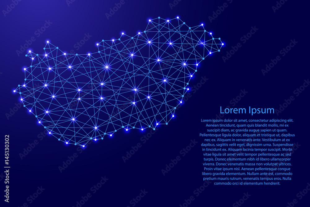 Map of Hungary from polygonal blue lines and glowing stars vector illustration Stock Vector ...