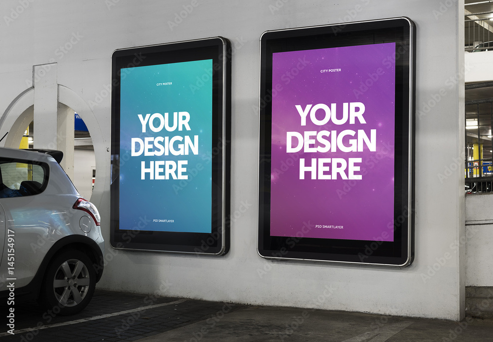 Parking Garage Digital Billboards Mockup Stock Template | Adobe Stock