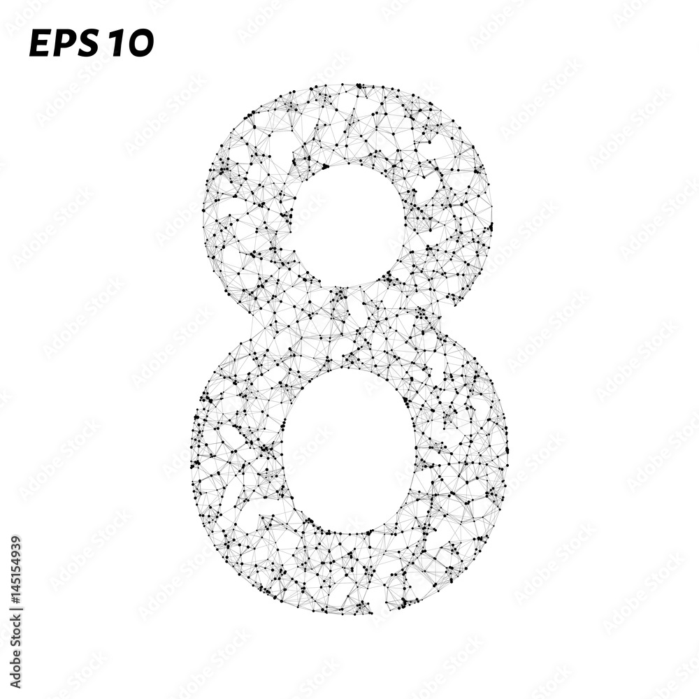 The letter 8 consists of points, lines and triangles. Vector ...