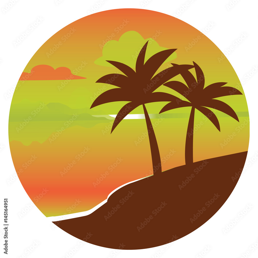 Tropical Island Sunset Clipart