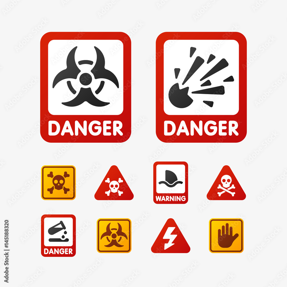 Prohibition signs set oil industry production vector yellow red warning ...