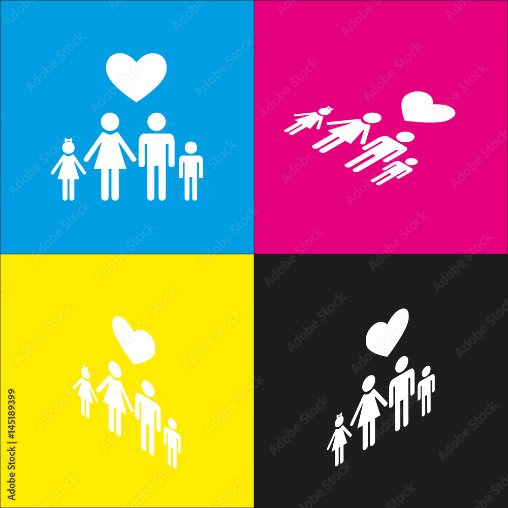 Family symbol with heart. Husband and wife are kept children's hands ...