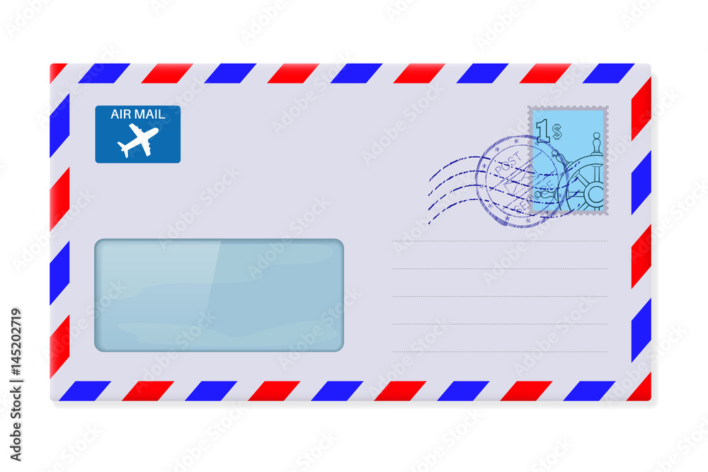International mail envelope with address window and stamp Stock Vector ...