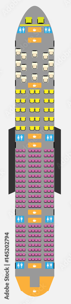 ภาพประกอบสต็อก Wide body Aircraft Seat Map with restroom and Galley ...