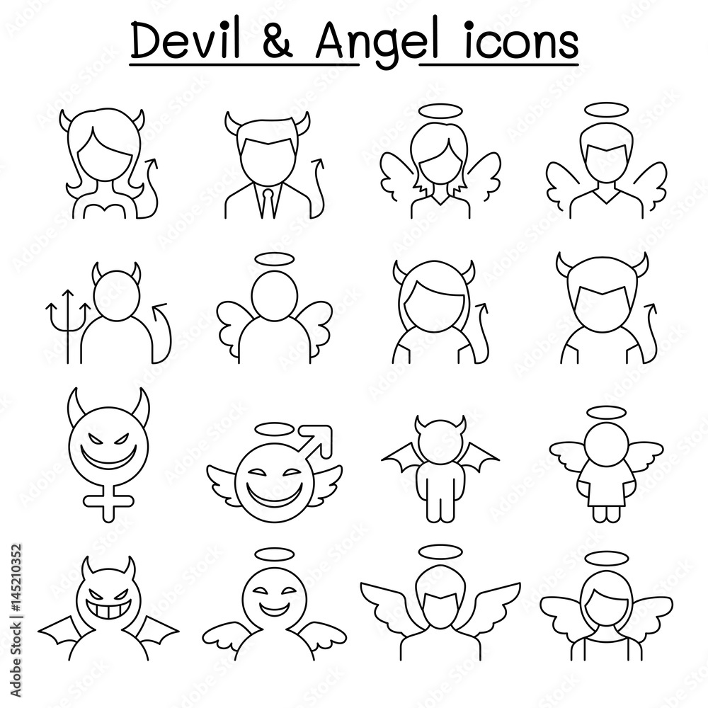 Devil & Angel icon set in thin line style Stock Vector | Adobe Stock