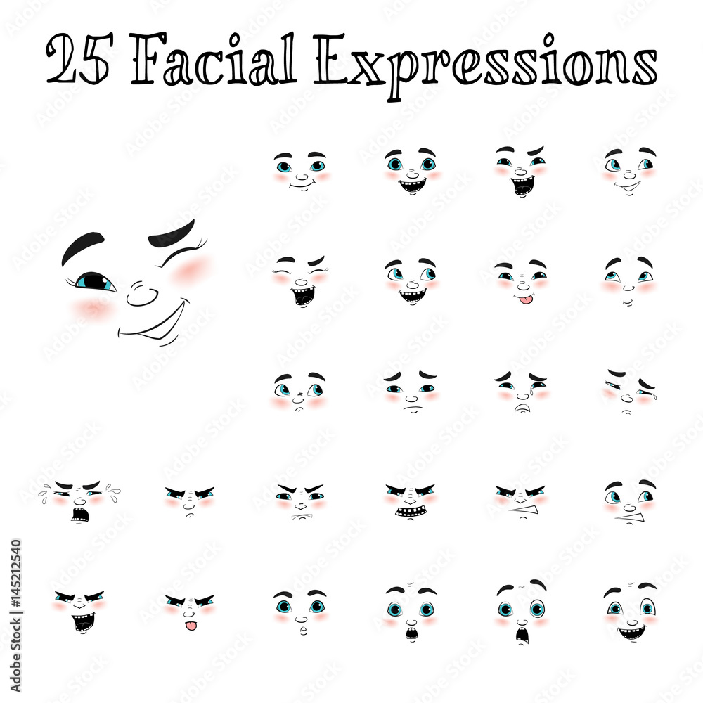 Cartoon faces expressions vector set Stock Vector | Adobe Stock