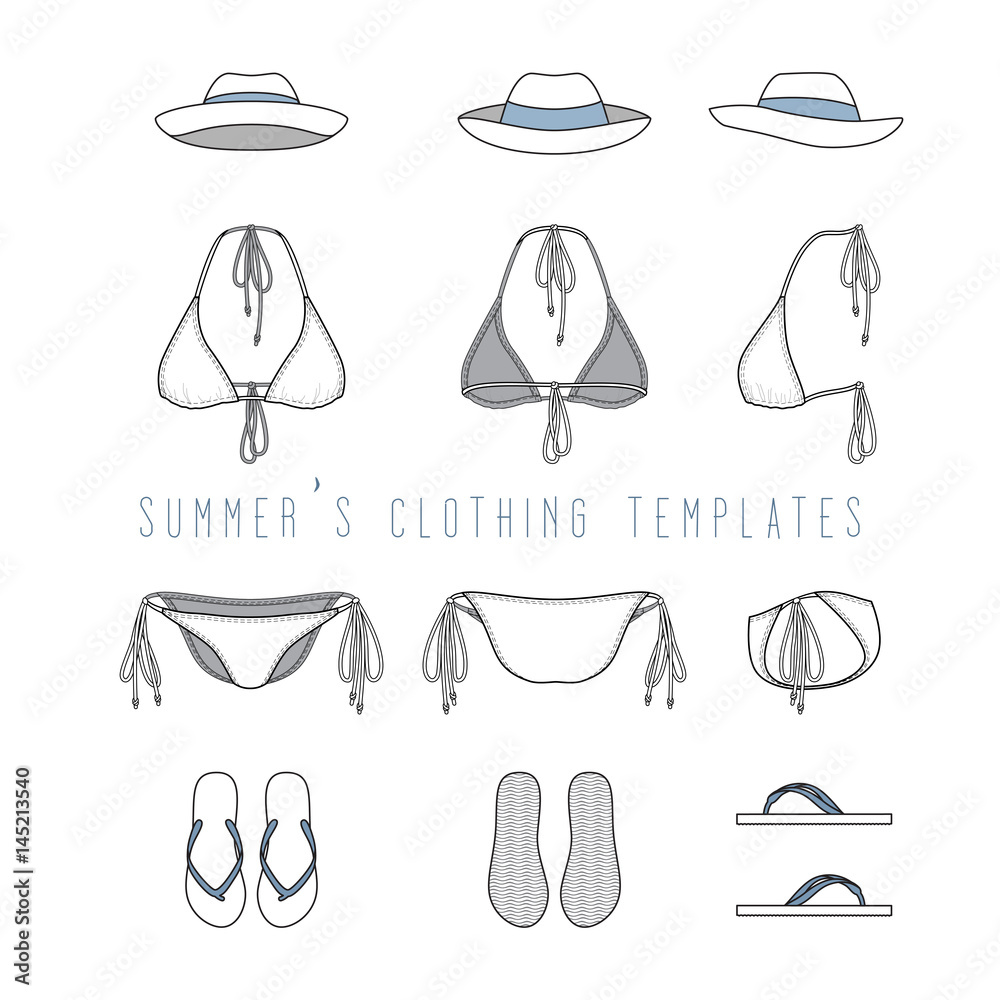Vector illustration of female beach clothing set - bikini swimwear ...