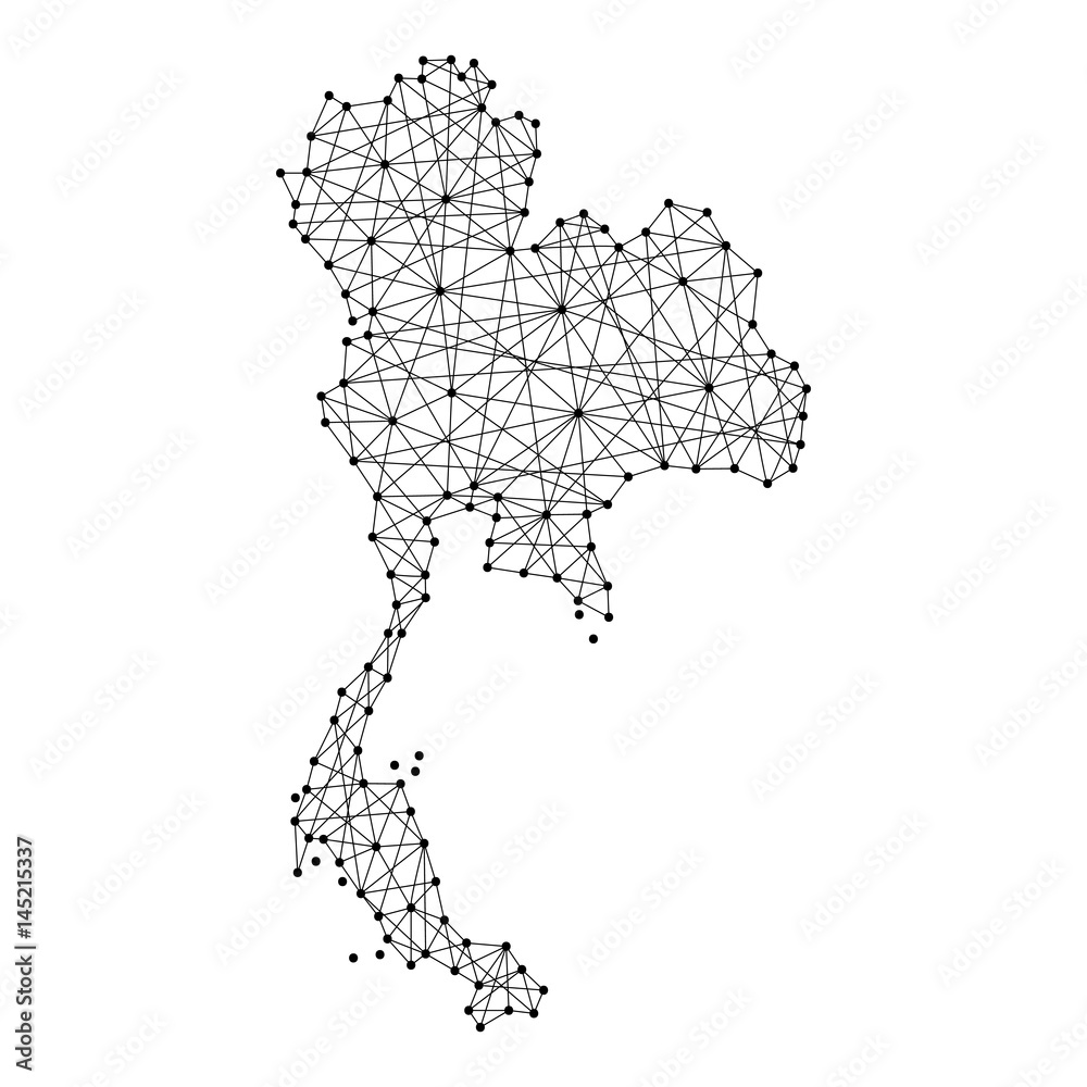 Map of Thailand from polygonal black lines and dots of vector ...