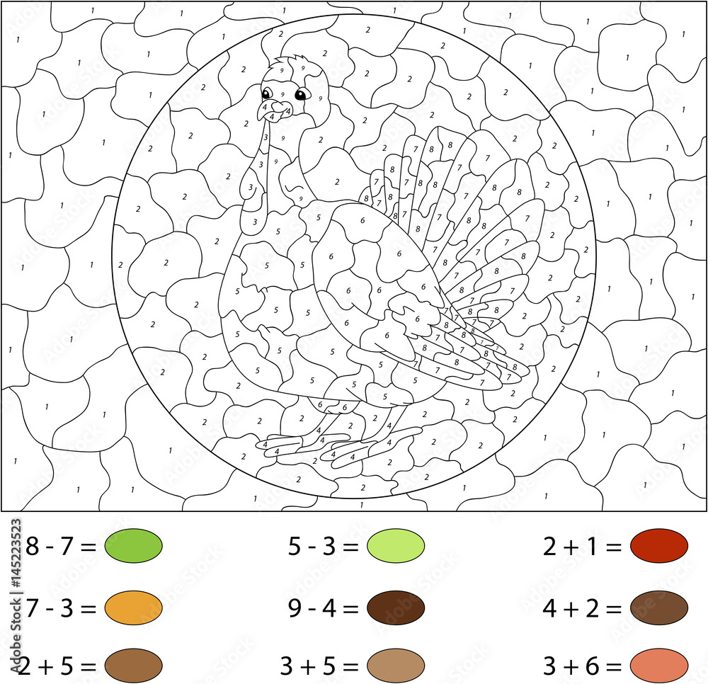 Cartoon turkey. Color by number educational game for kids Stock Vector ...