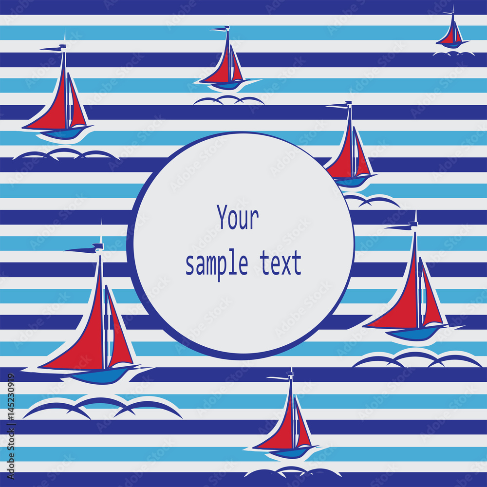Yachts with red sails. Vector image. Banner design, poster, postcards ...