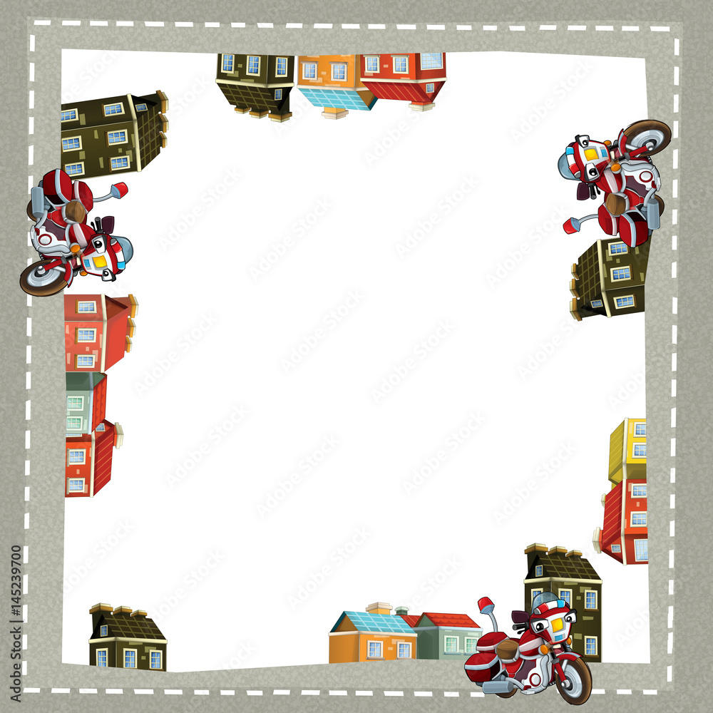 cartoon frame of a fire brigade motorcycle in the city on the road with ...