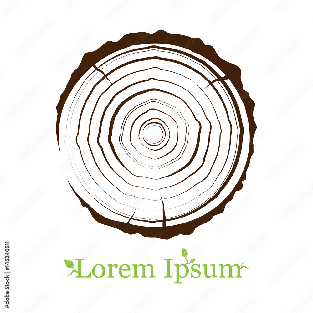 cross section of the trunk with tree rings. Wood sign icon. Tree growth ...
