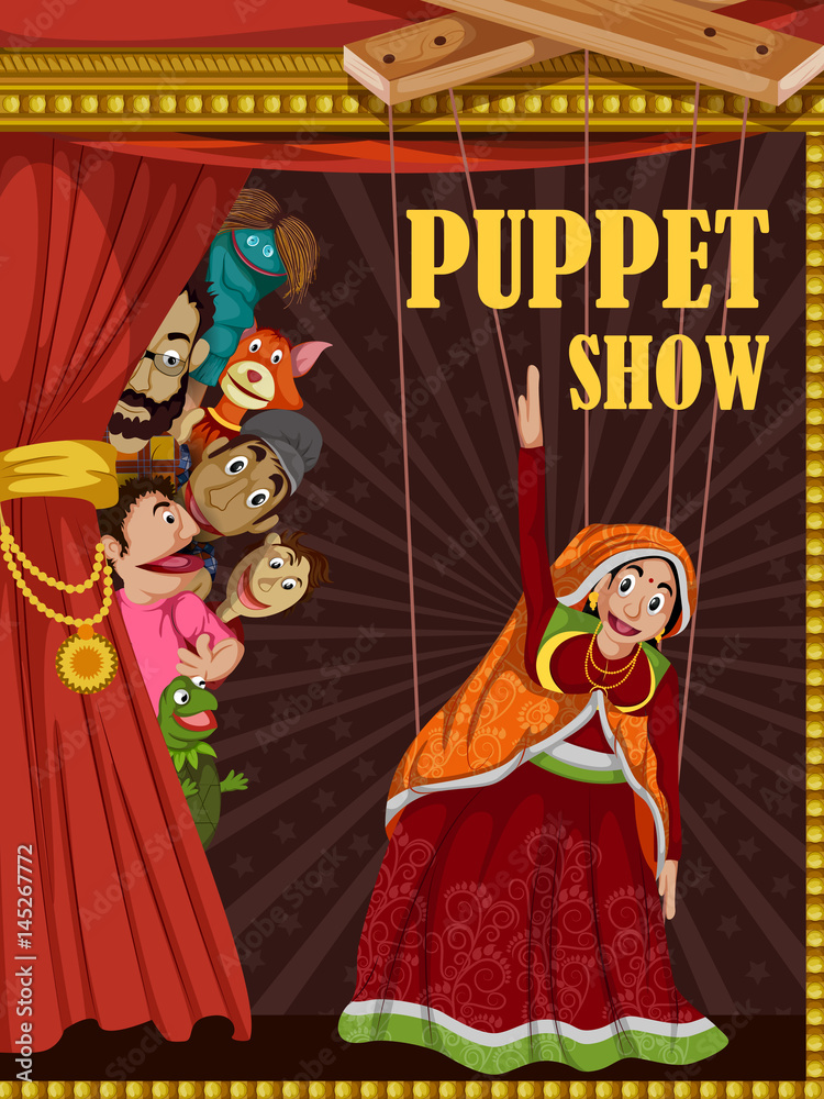 Vetor de Vintage retro Puppet Show banner poster design do Stock ...