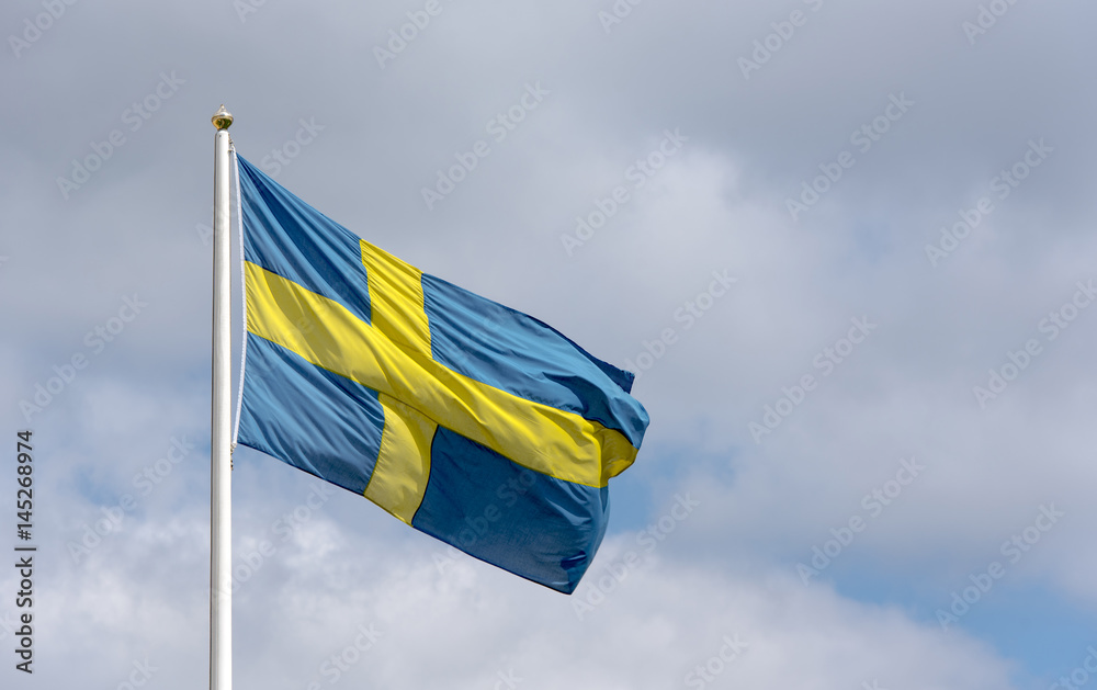 Swedish flag in Stockholm Stock Photo | Adobe Stock