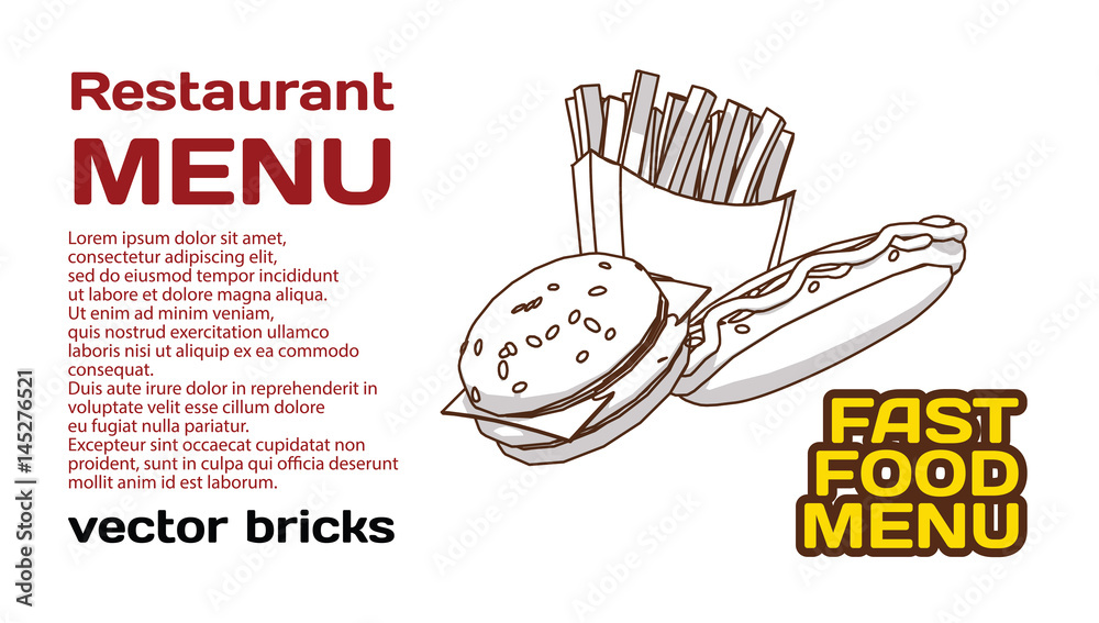 fast food classic menu with hot dog chips and burger Stock Vector ...