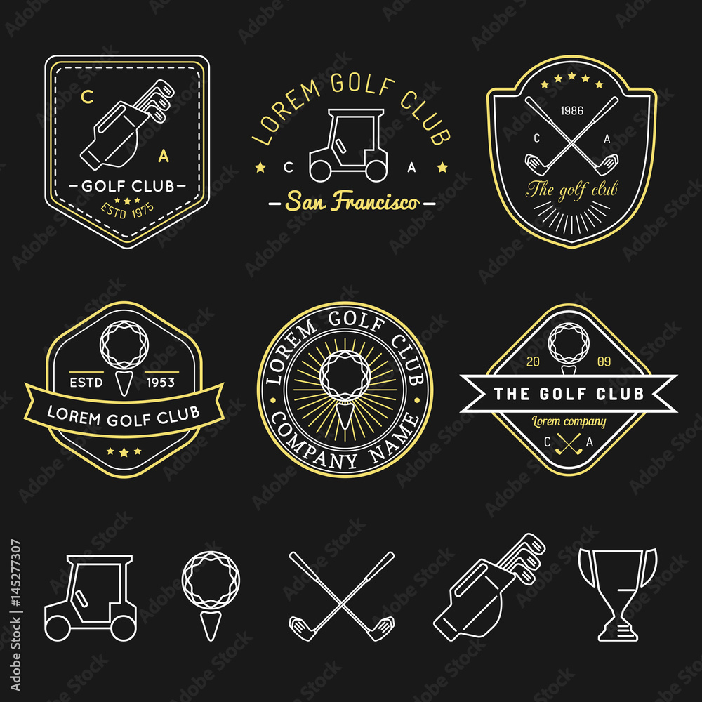Vector golf logos set. Sports club linear illustrations collection for ...