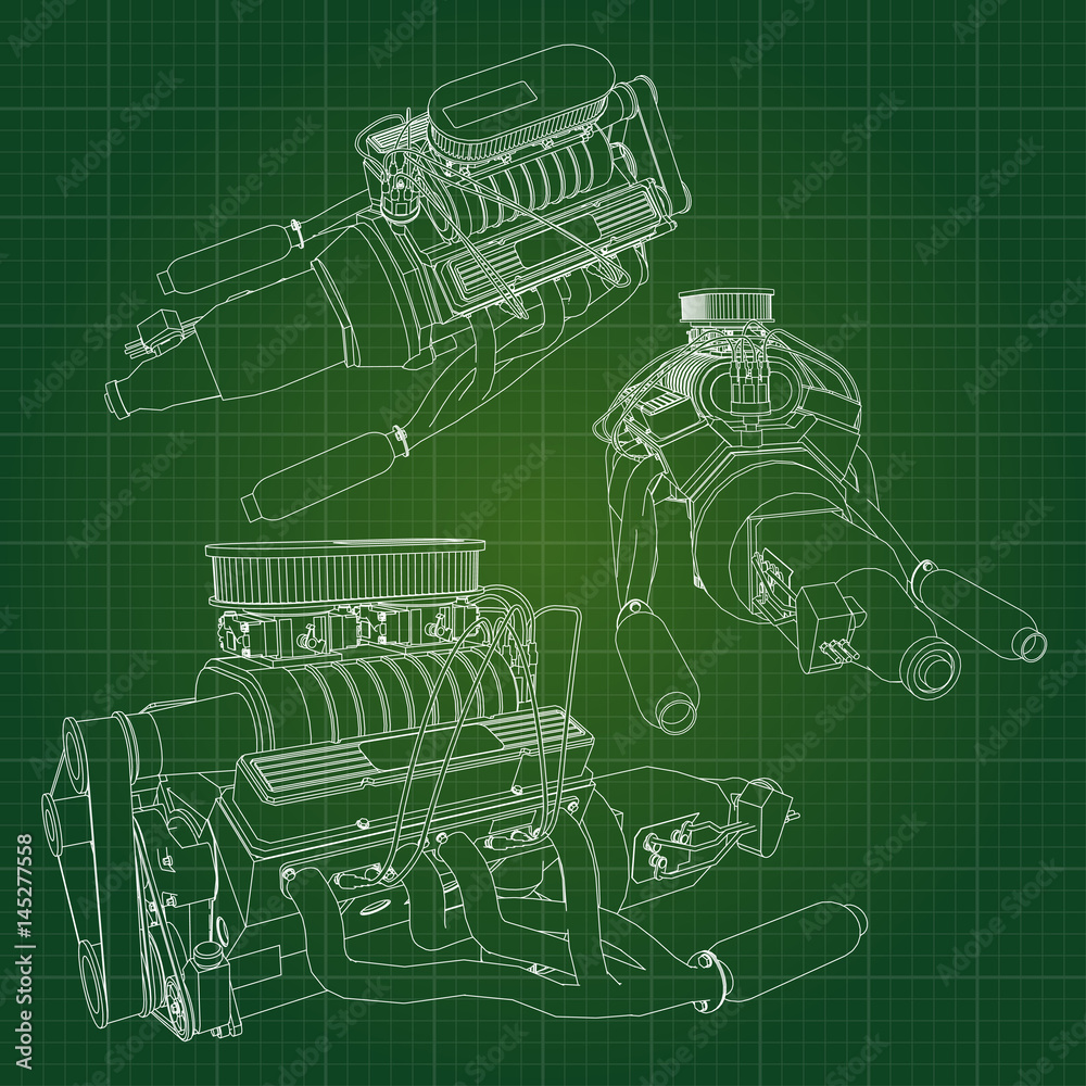 A big diesel engine with the truck depicted in the contour lines on ...