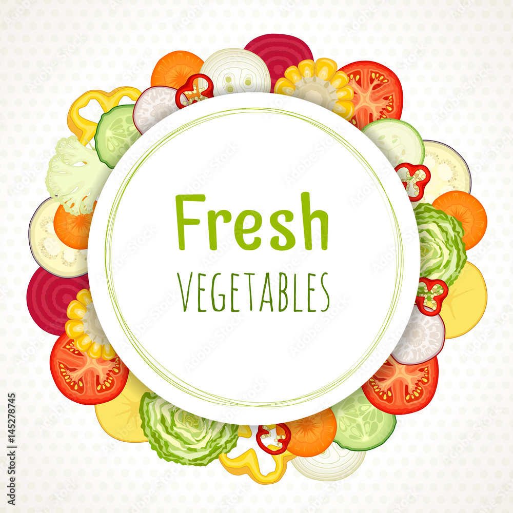 Round vegetable frame. Border made from slices of fresh vegetables ...