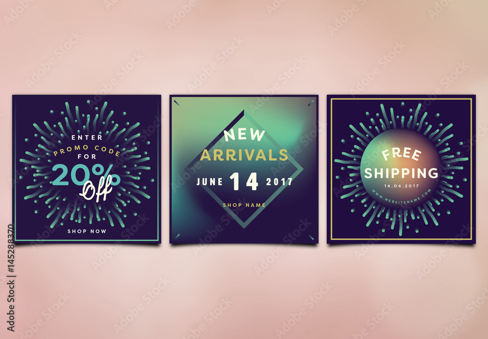 Three Square Promotional Social Media Posts Stock Template | Adobe Stock