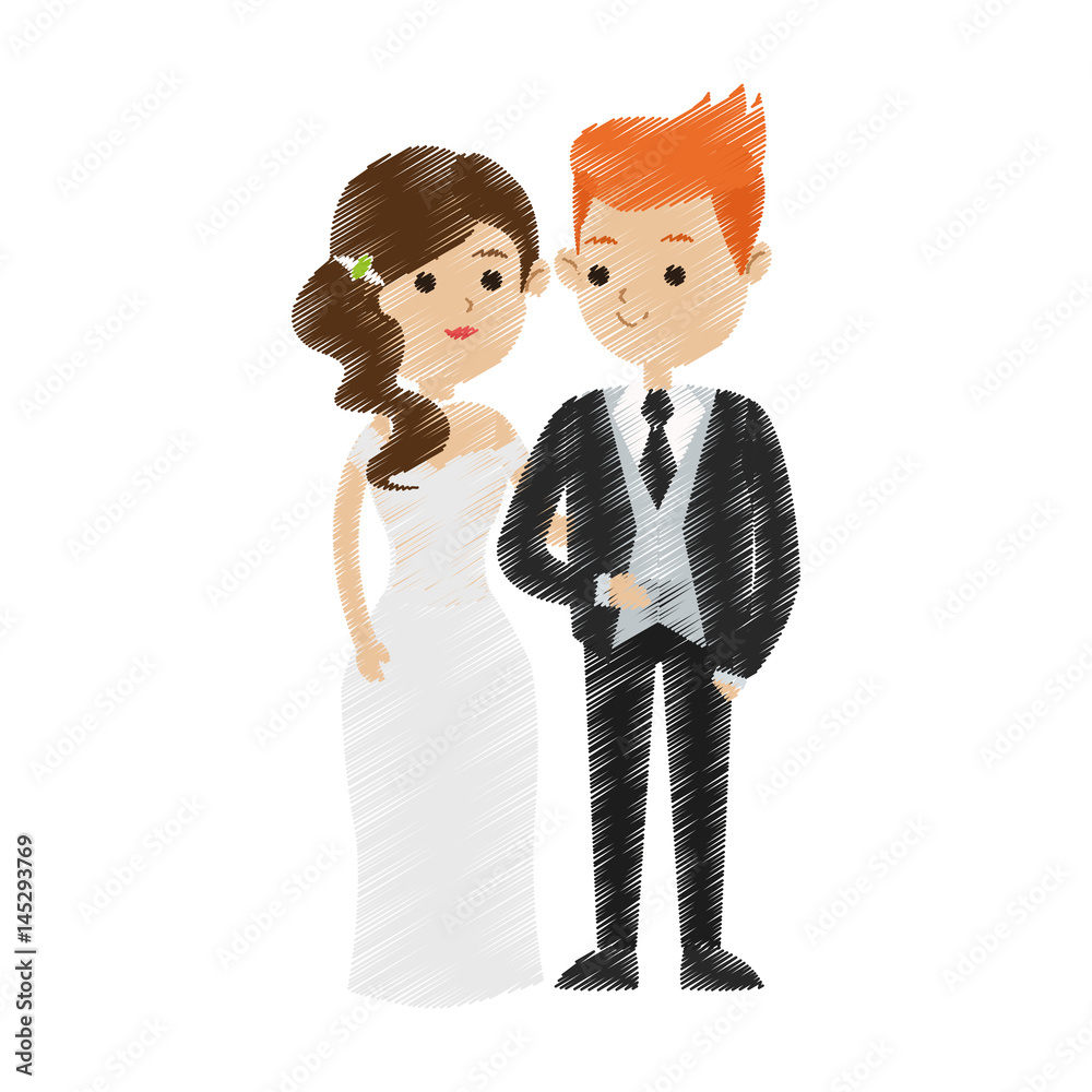 red hair groom and brunette bride icon image cute cartoon vector ...