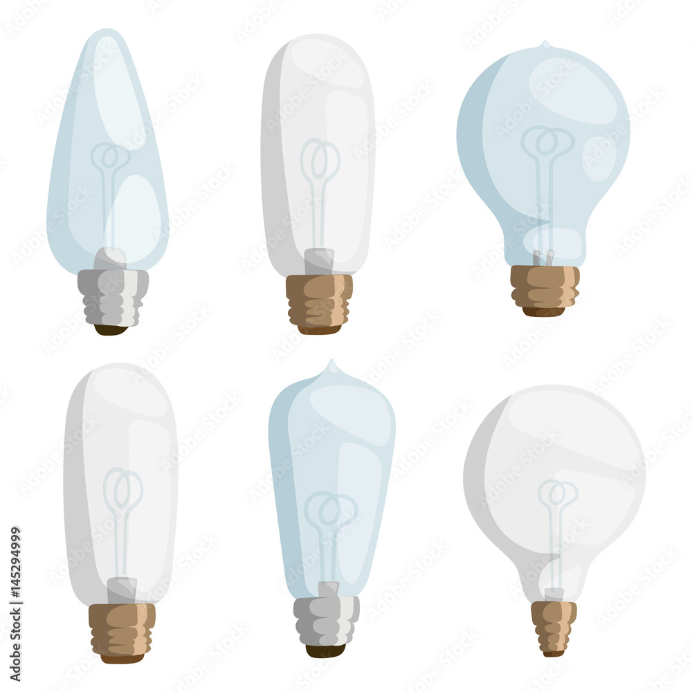 Cartoon lamps light bulb electricity design vector illustration set ...