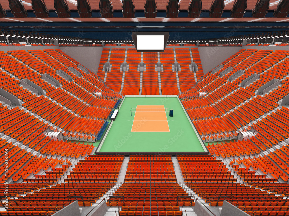 Beautiful sports arena for volleyball with orange seats and VIP boxes ...