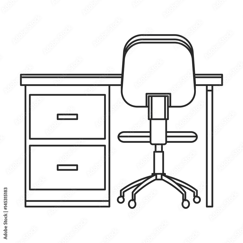 desk and chair office work outline vector illustration eps 10 Stock ...