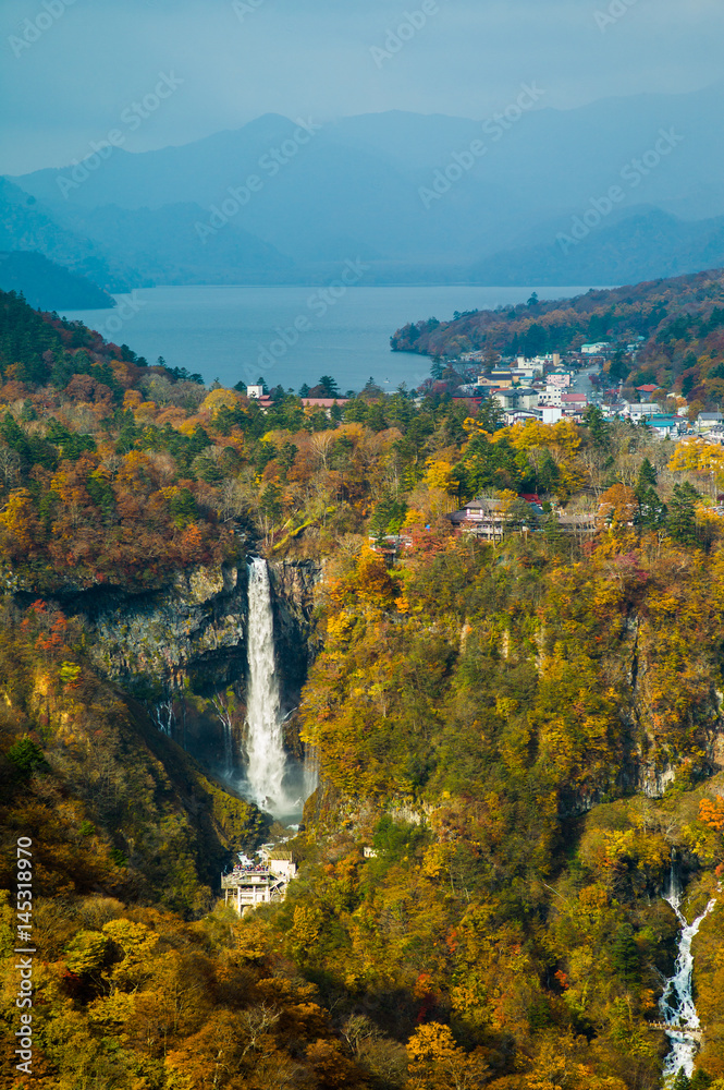 The Kegon Falls' famous of waterfall in Nikko, Japan surrounded by ...