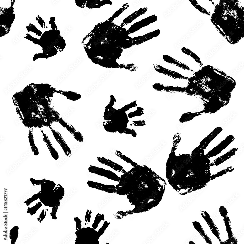 Black handprints on white background pattern. Horror seamless ...